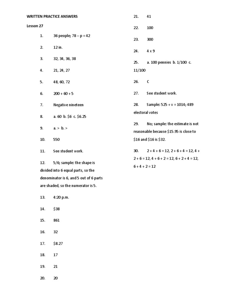 Lesson 27 Written Practice Answers | PDF | Teaching Methods & Materials