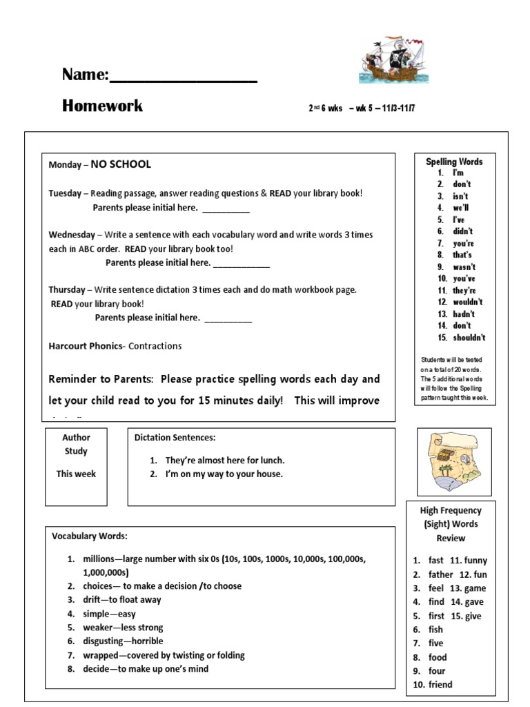 Grade 5 Weekly Homework Overview | PDF | Language Arts & Discipline ...