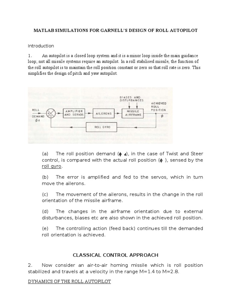 MATLAB SIMULATIONS FOR GARNELL's ROLL AUTOPILOT | PDF | Electrical Engineering | Control Theory