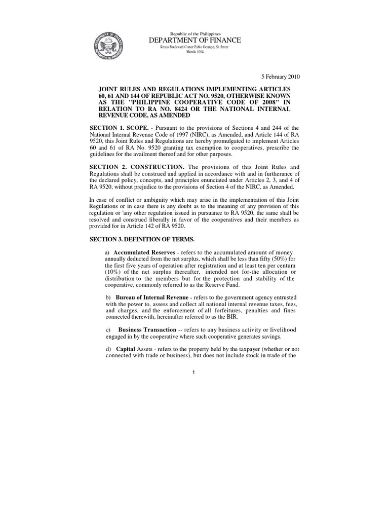 Joint Rules Implementing R.A. 9520 or The Cooperative Code of The ...