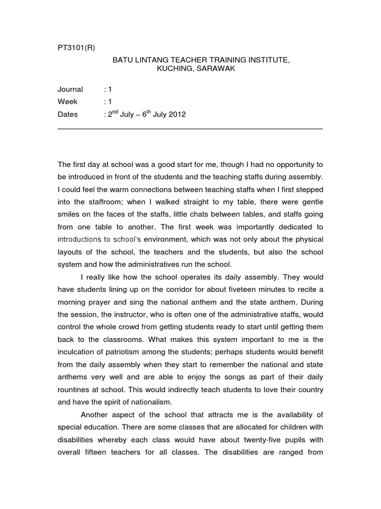 1st Week Practicum Journal Entry | PDF | Applied Psychology | Teachers