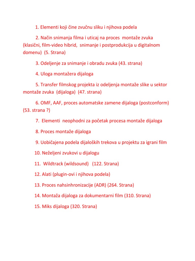 Montaža Zvuka I (Oblasti Za Ispit) Resenja | PDF