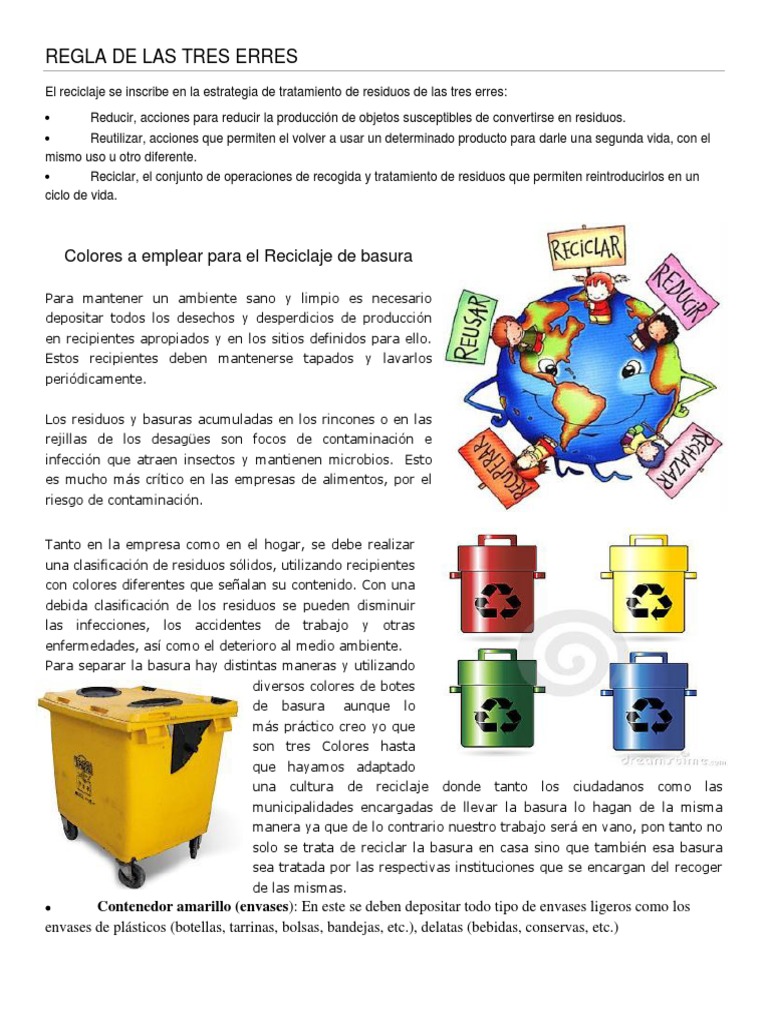 Regla De Las Tres Erres: Colores a emplear para el Reciclaje de basura ...