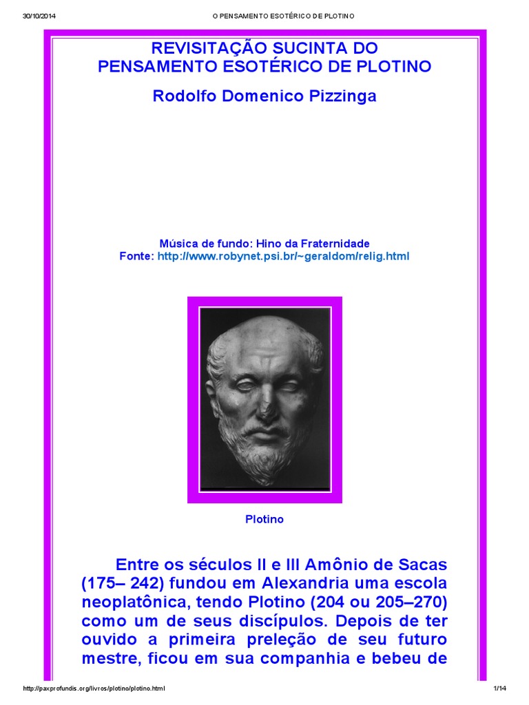 O Pensamento Esotérico de Plotino | PDF | Alma | Pitágoras