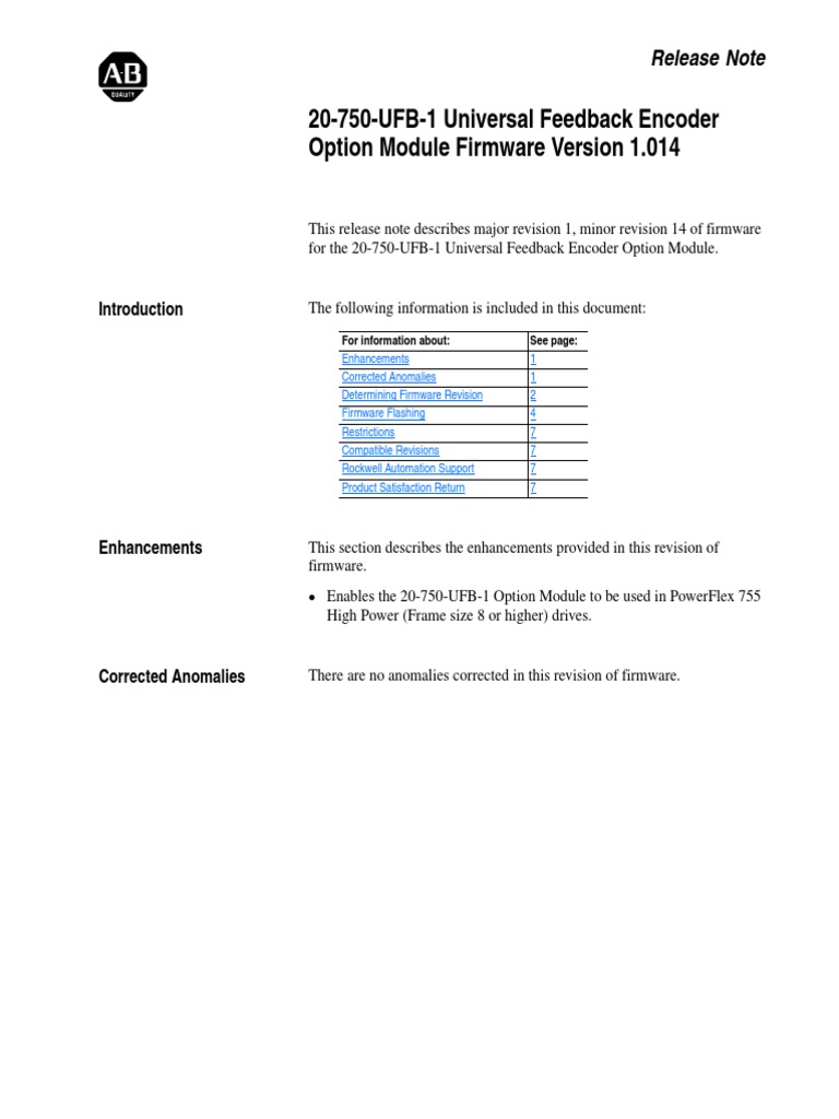 20-750-UFB-1 Universal Feedback Encoder Option Module Firmware Version ...