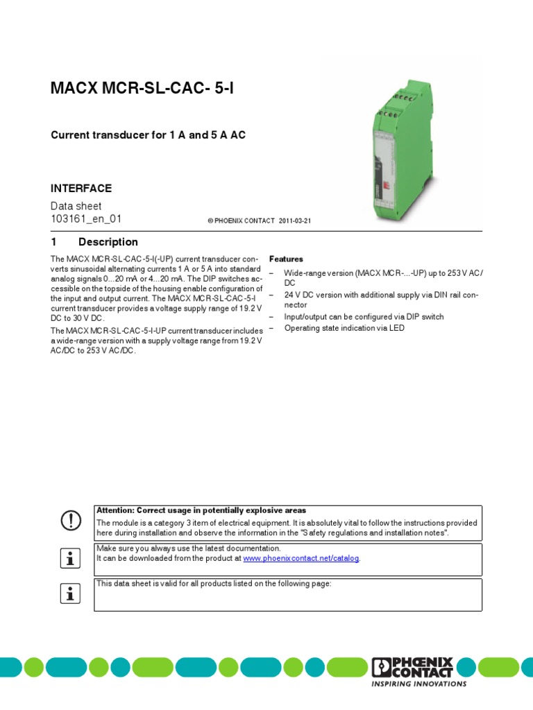 Transdutor de Corrente Phoenix Contact | PDF | Electrical Connector ...