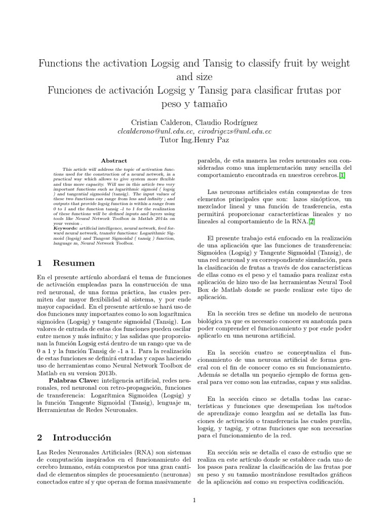 Funcion Logsig y Tansig | PDF | Neurona | Red neuronal artificial