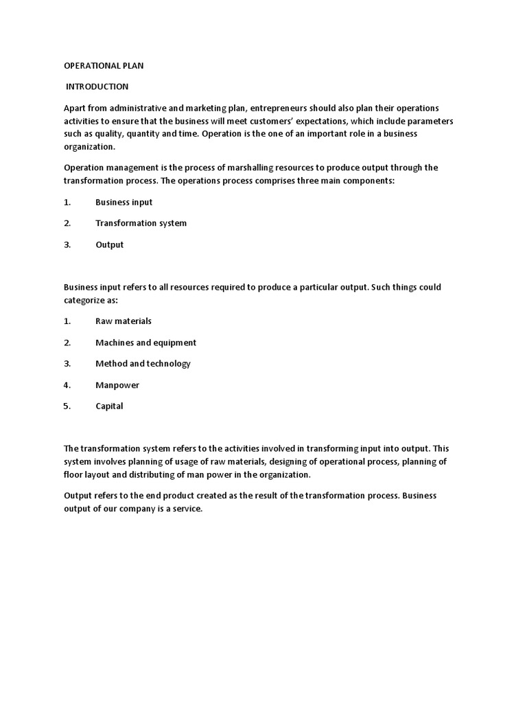 Operational Plan | PDF | Waiting Staff | Operations Management