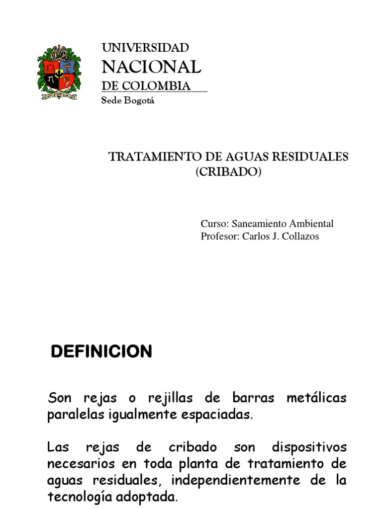 Cribado en Tratamiento de Aguas Residuales | PDF | Saneamiento ...