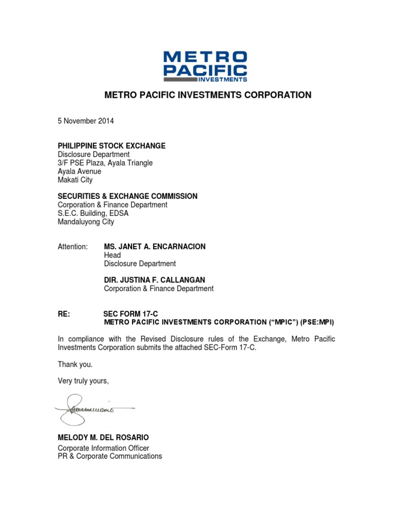 MPIC: Clarification of News Report | PDF | U.S. Securities And Exchange ...