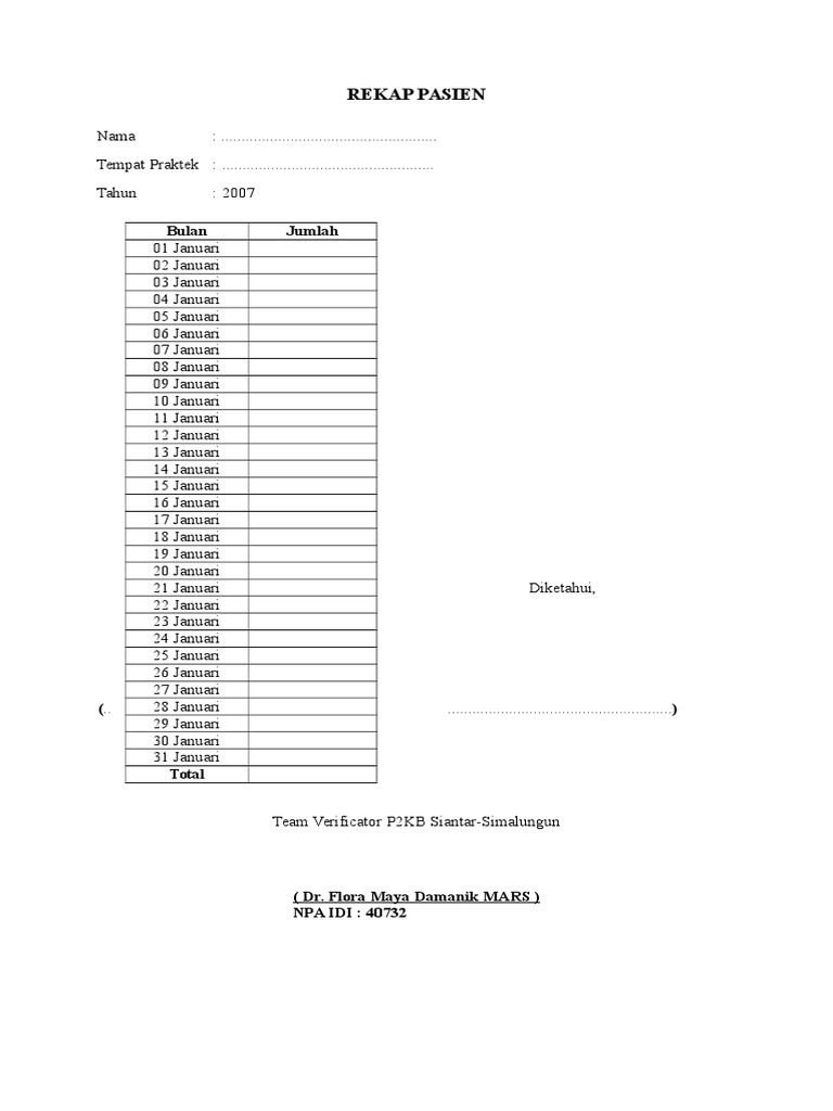 Contoh Rekap Pasien Perpanjangan STR Rekap Pasien 2007 | PDF