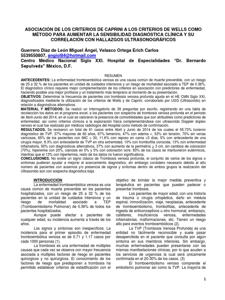 Criterios de Caprini | PDF | Diagnostico medico | Plaqueta