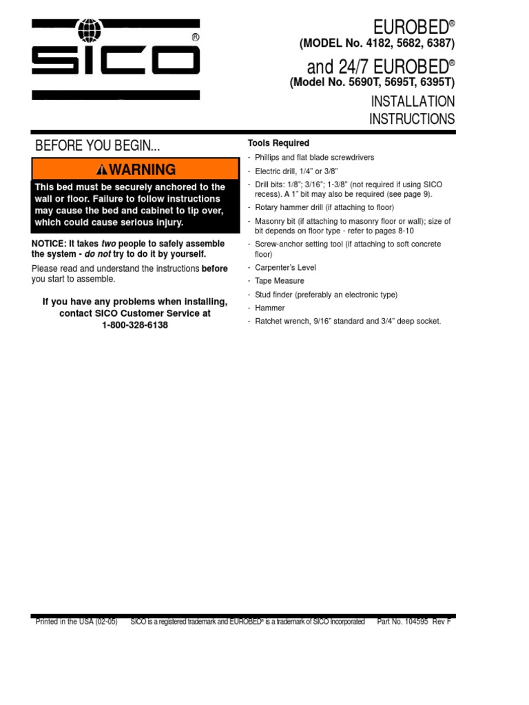 104595-F 24-7 Eurobed and Eurobed Wallbed Installation Instructions ...