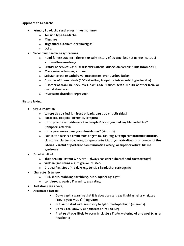 Diagnostic Approach To Headache | PDF | Headache | Migraine