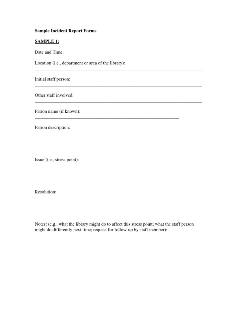 Sample Library Incident Report Forms | PDF | Business | Finance & Money ...
