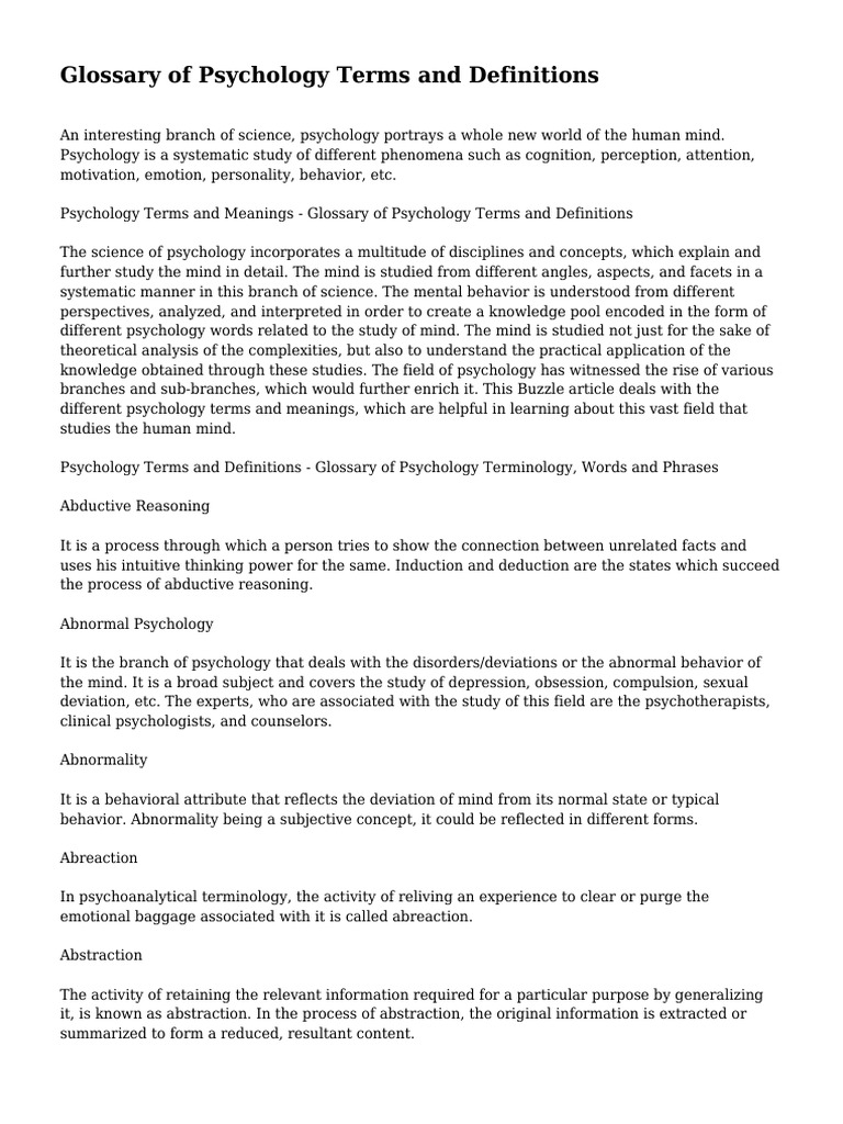 Glossary of Psychology Terms and Definitions | PDF