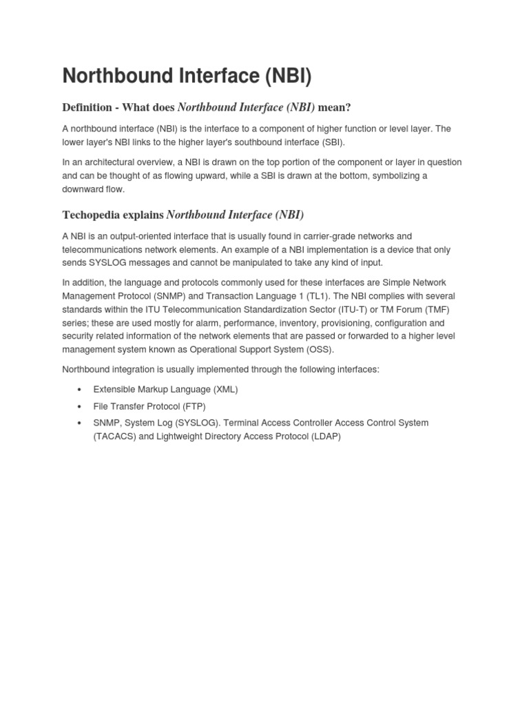 Definition - What Does Northbound Interface (NBI) Mean? | PDF | Application Programming ...
