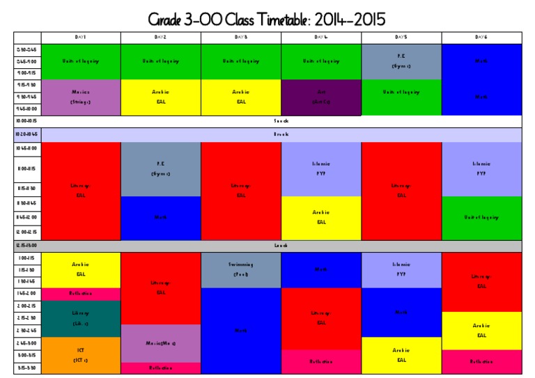 Grade 3 Class Timetable 2014-2015 | PDF | Language Arts & Discipline | Art