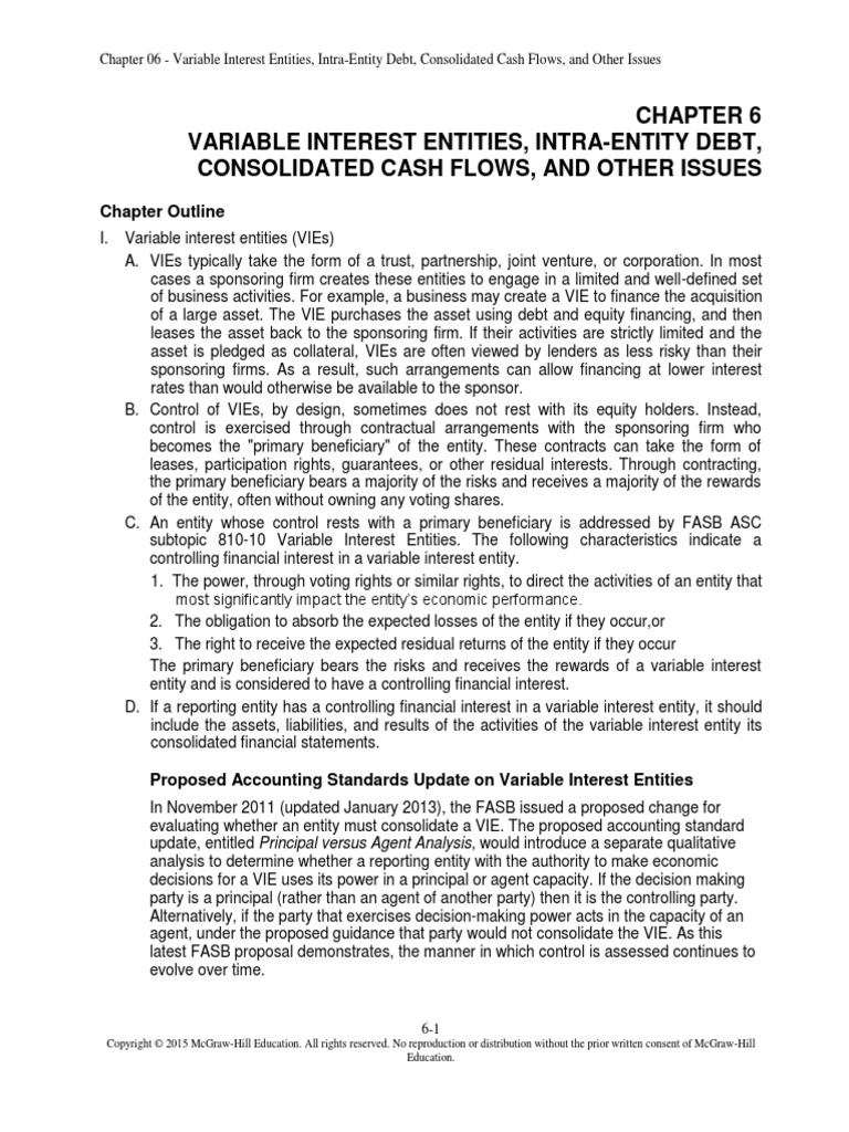 Variable Interest Entities, Intra-Entity Debt, Consolidated Cash Flows ...