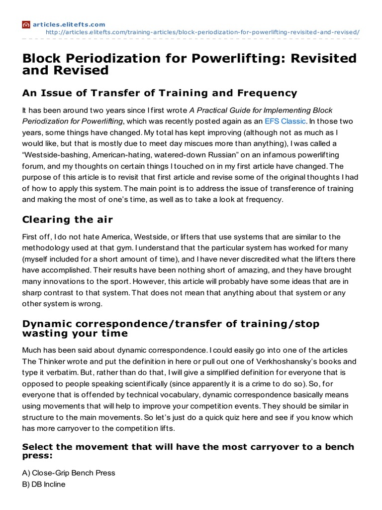 Block Periodization For Powerlifting Revisited and Revised | PDF ...