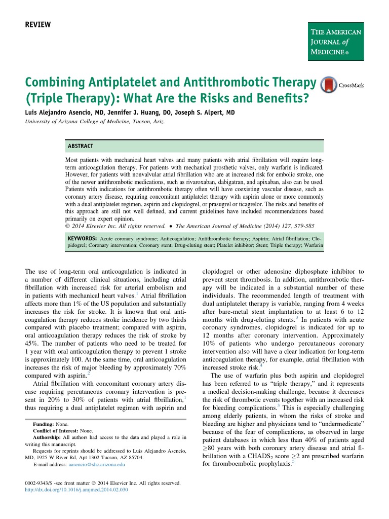 Antiplatelet and Antithrombotic Therapy (Triple Therapy) Risk and ...