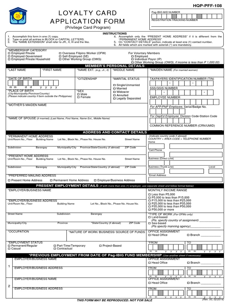 Loyalty Card Application (HQP-PFF-108, V01) | PDF | Stored Value Card ...