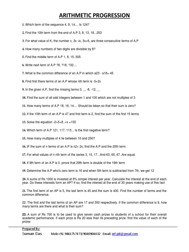 Arithmatic Progression | PDF | Arithmetic | Summation