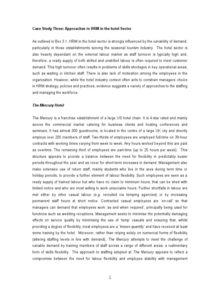 Case Study Three: Approaches To HRM in The Hotel Sector | PDF ...