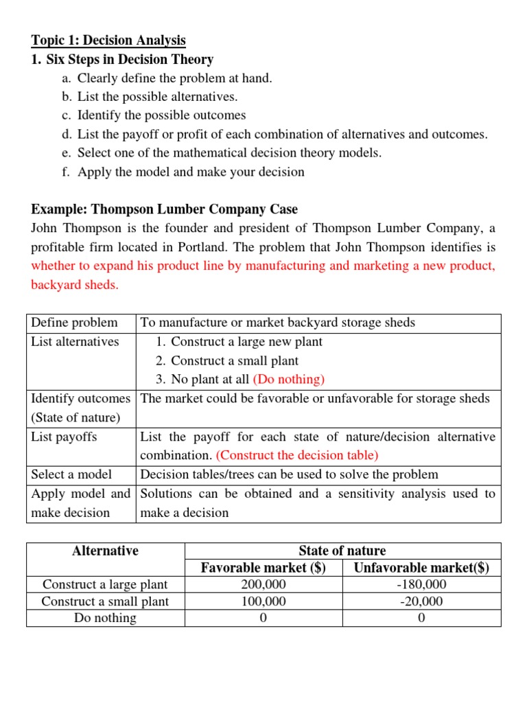 Topic 1: Decision Analysis 1. Six Steps in Decision Theory | PDF ...