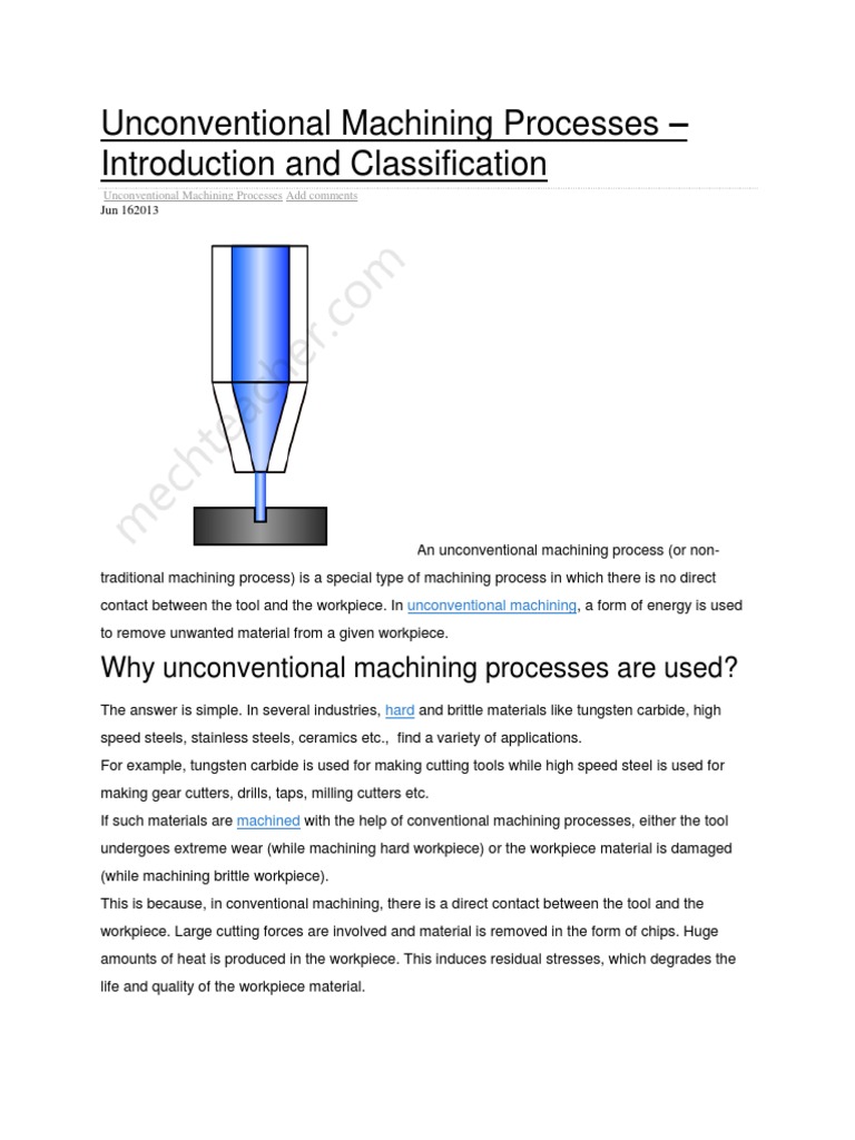 Unconventional Machining Processes - Introduction and Classification ...