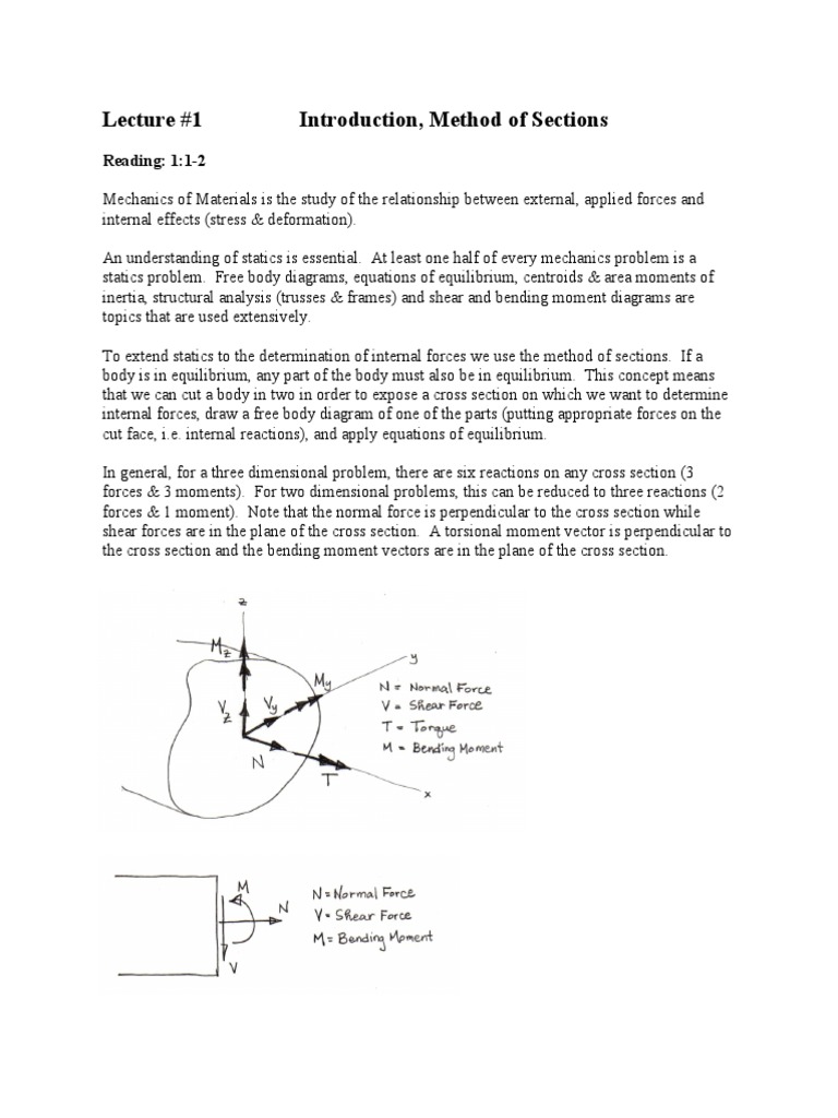 Lecture #1 Introduction, Method of Sections: Reading: 1:1-2 | PDF ...