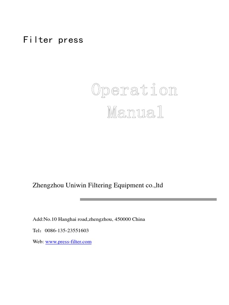 Operation Manuals of Filter Press | PDF | Pump | Filtration