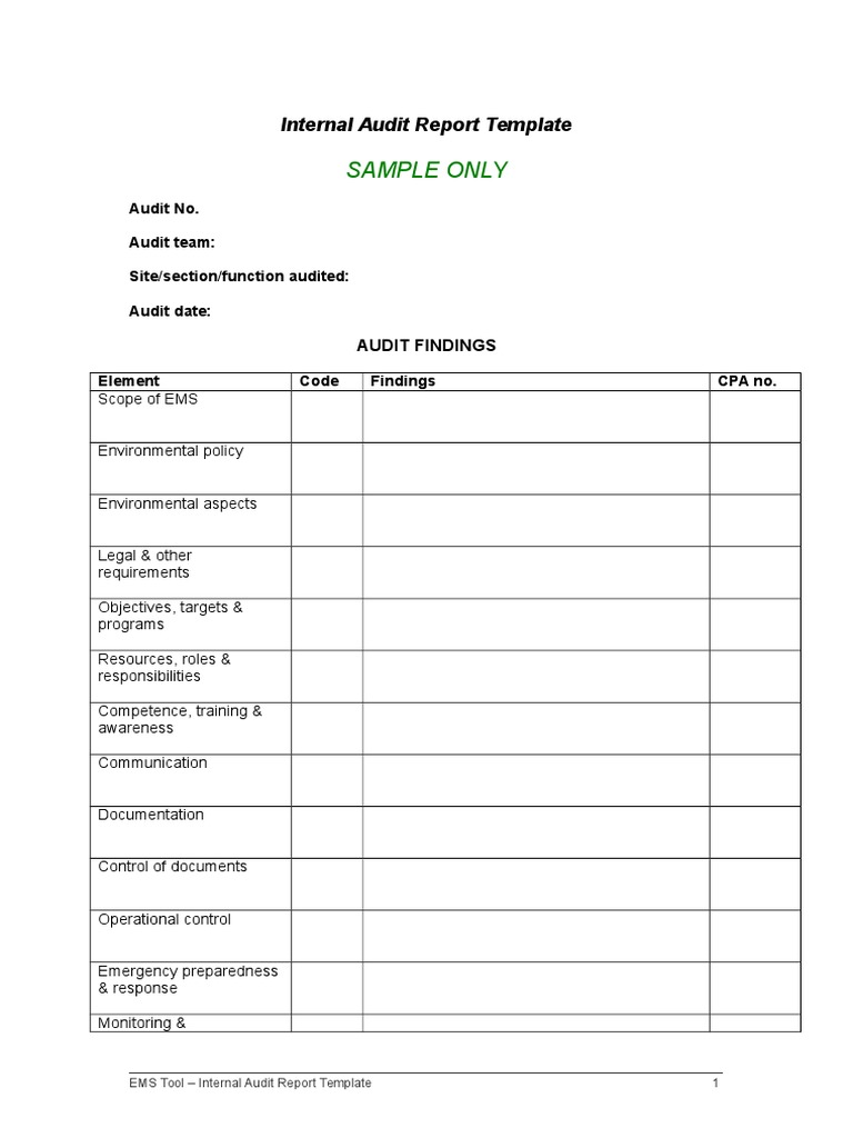 Internal Audit Report Template | PDF
