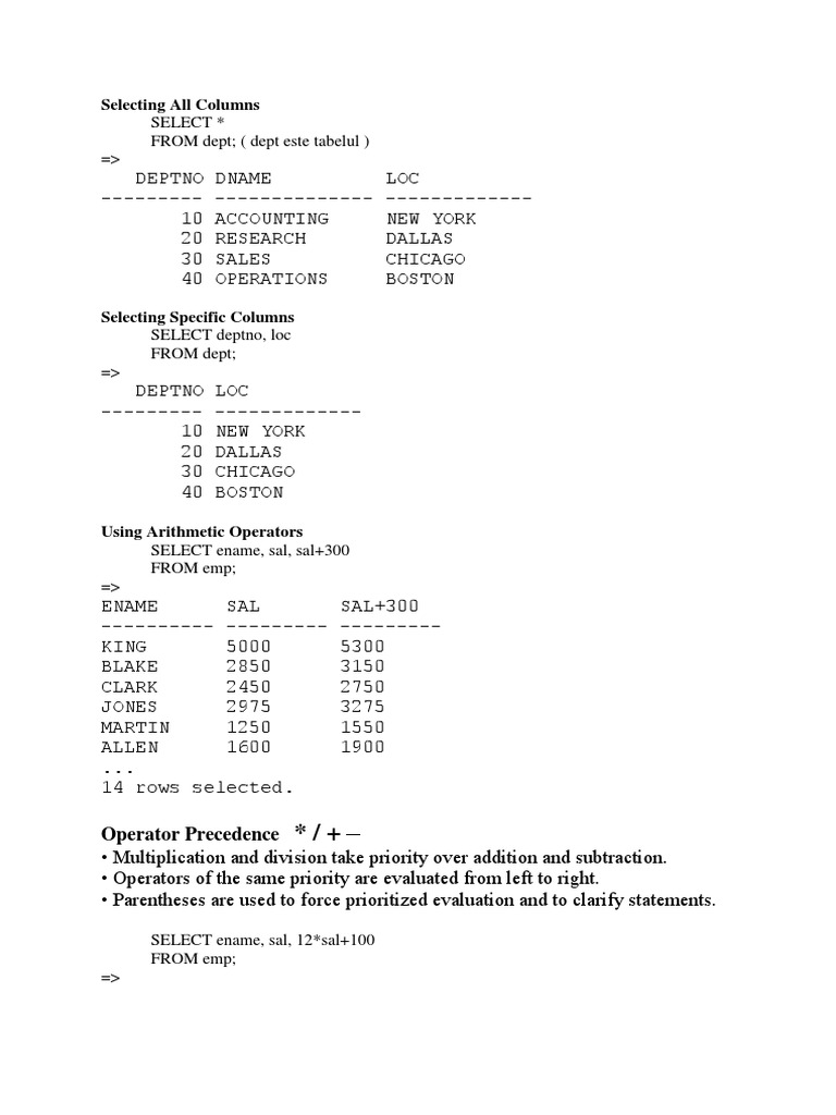 Select FROM Dept (Dept Este Tabelul) : Selecting All Columns | PDF | Letter Case | Sql