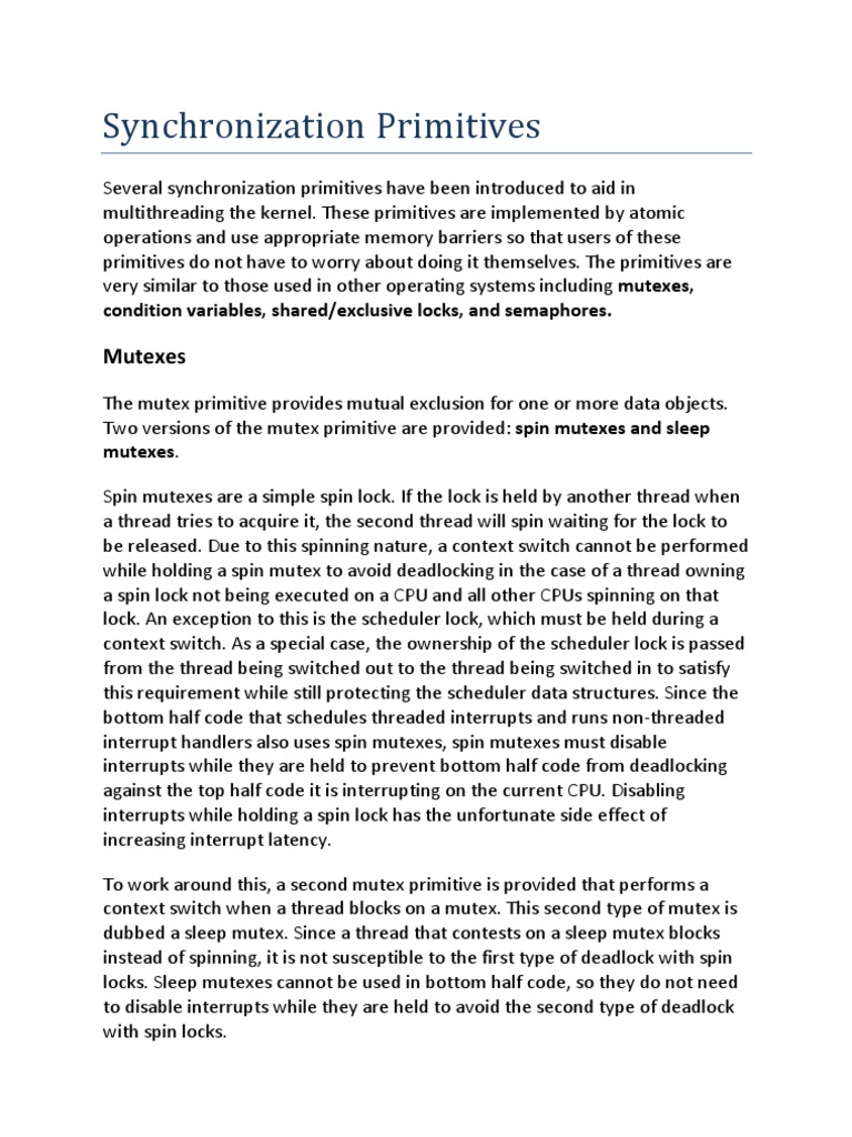 Synchronization Primitives | PDF | Thread (Computing) | Central ...