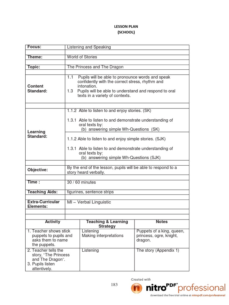 English Lesson Plan - Listening & Speaking | PDF | Language Arts ...