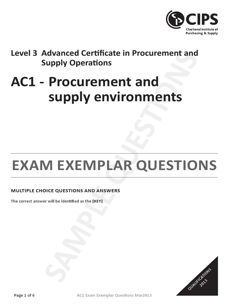 Level 3 Procurement Exam Sample Questions | PDF | Profit (Accounting ...