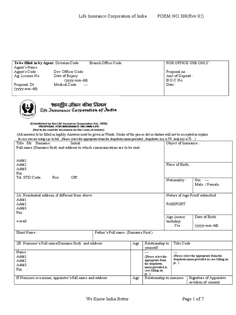 LIC Form 300 | PDF | Life Insurance | Insurance
