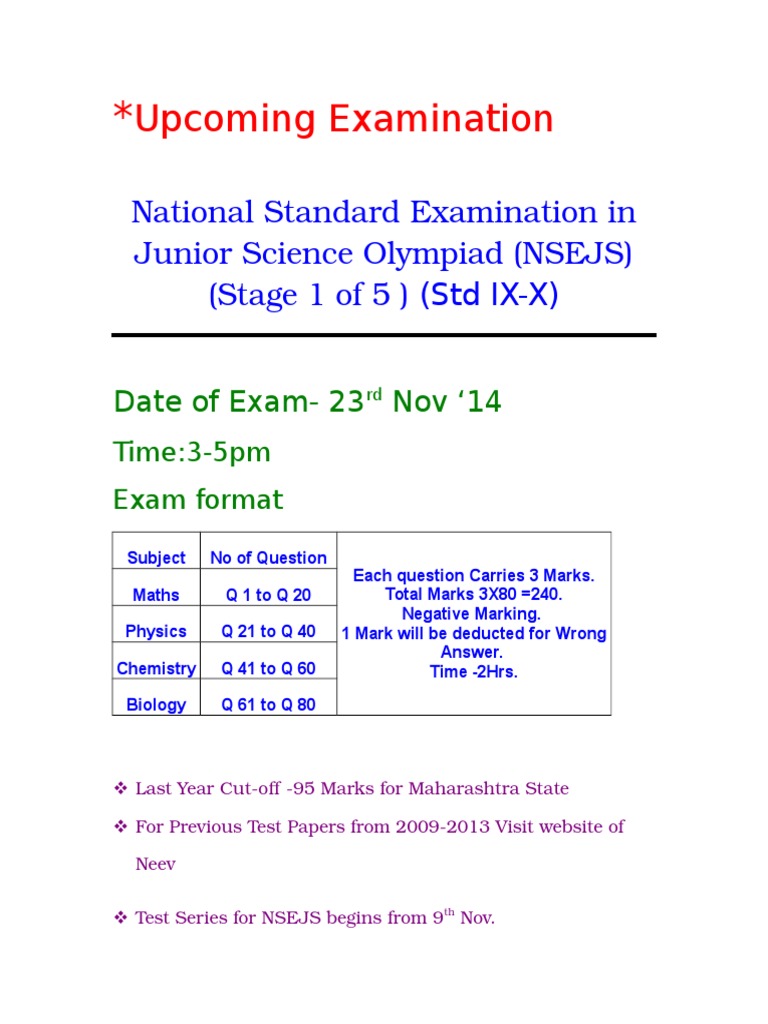 STD IX-X IJSO Stage 1 (NSEJS) Exam Pattern | PDF