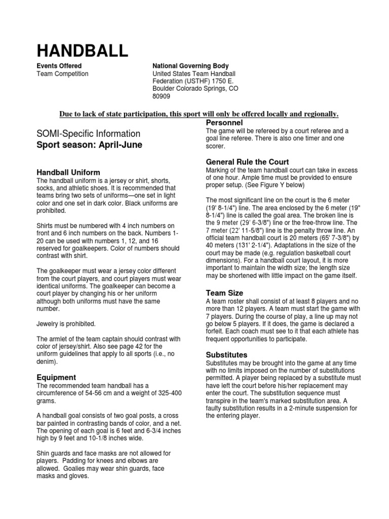 Handball: SOMI-Specific Information | PDF | Sports | Team Sports