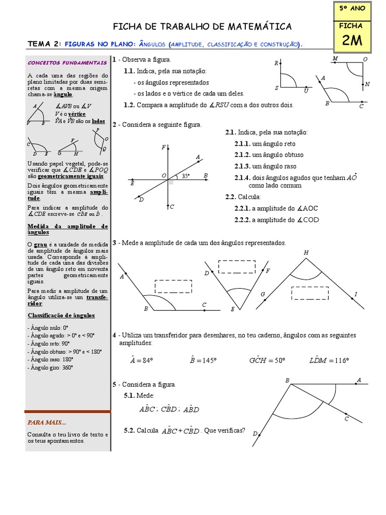 Figuras no Plano: Ângulos - Conceitos Fundamentais, Classificação e ...