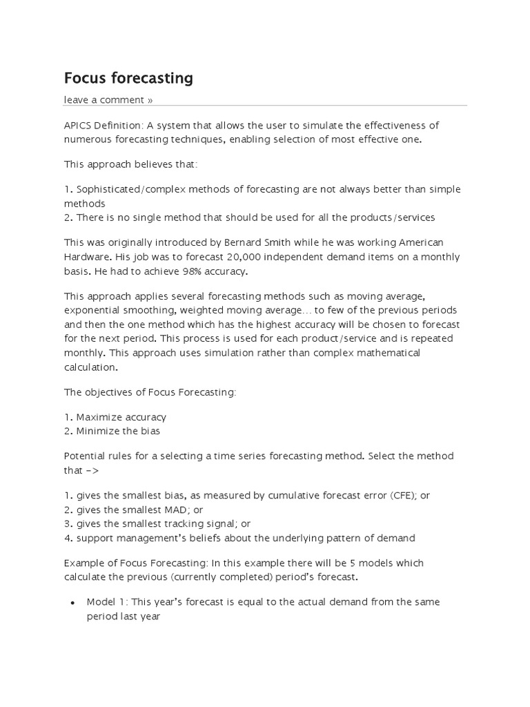 Focus Forecasting | PDF | Moving Average | Forecasting