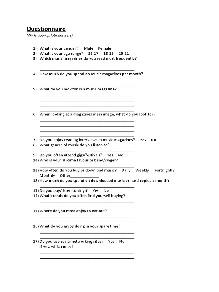 Questionnaire: (Circle Appropriate Answers) | PDF