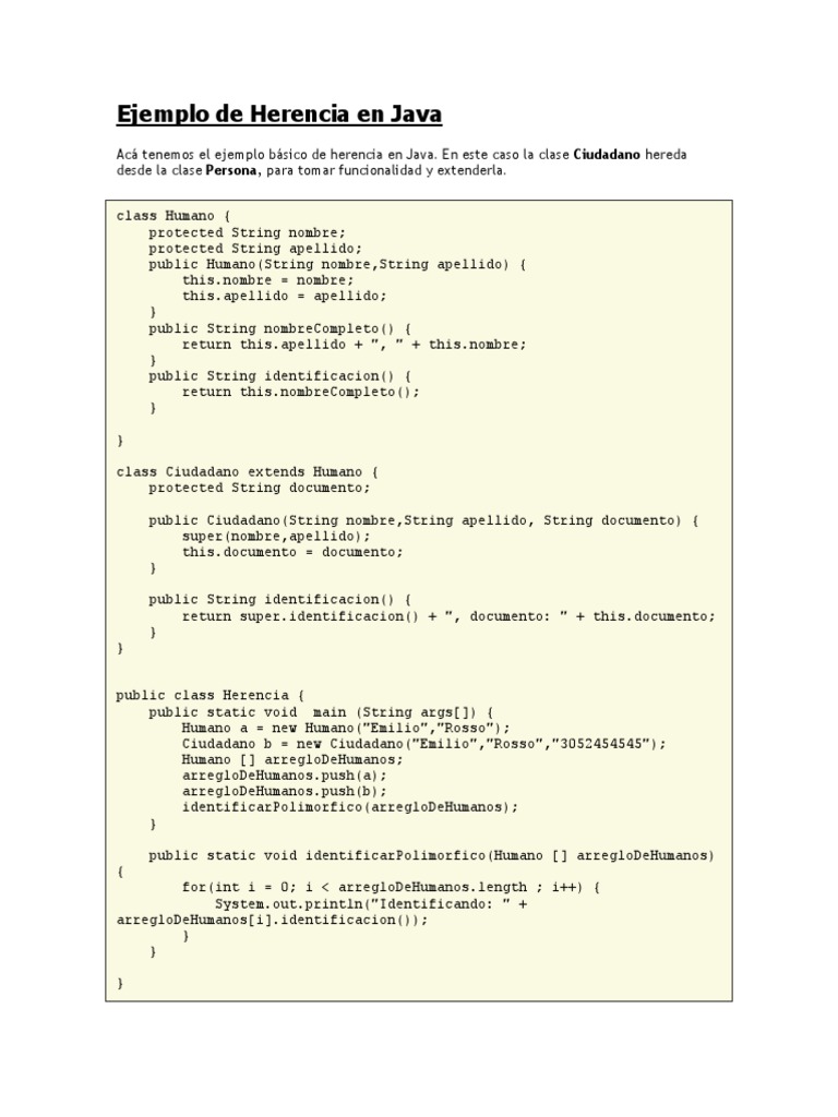 Ejemplo de Herencia en Java | PDF | Objeto (informática) | Java (lenguaje de programación)