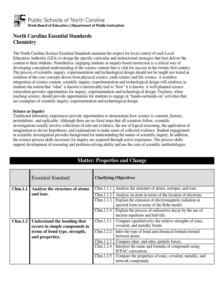 North Carolina Essential Standards Chemistry | PDF | Periodic Table ...