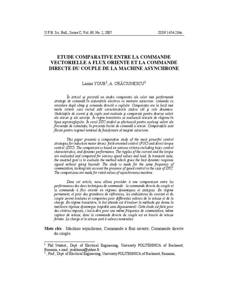 Etude Comparative Entre La Commande Vectorielle A Flux Oriente Et La ...