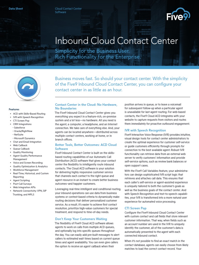 Five9 Data Sheet ACD | PDF | Interactive Voice Response | Call Centre