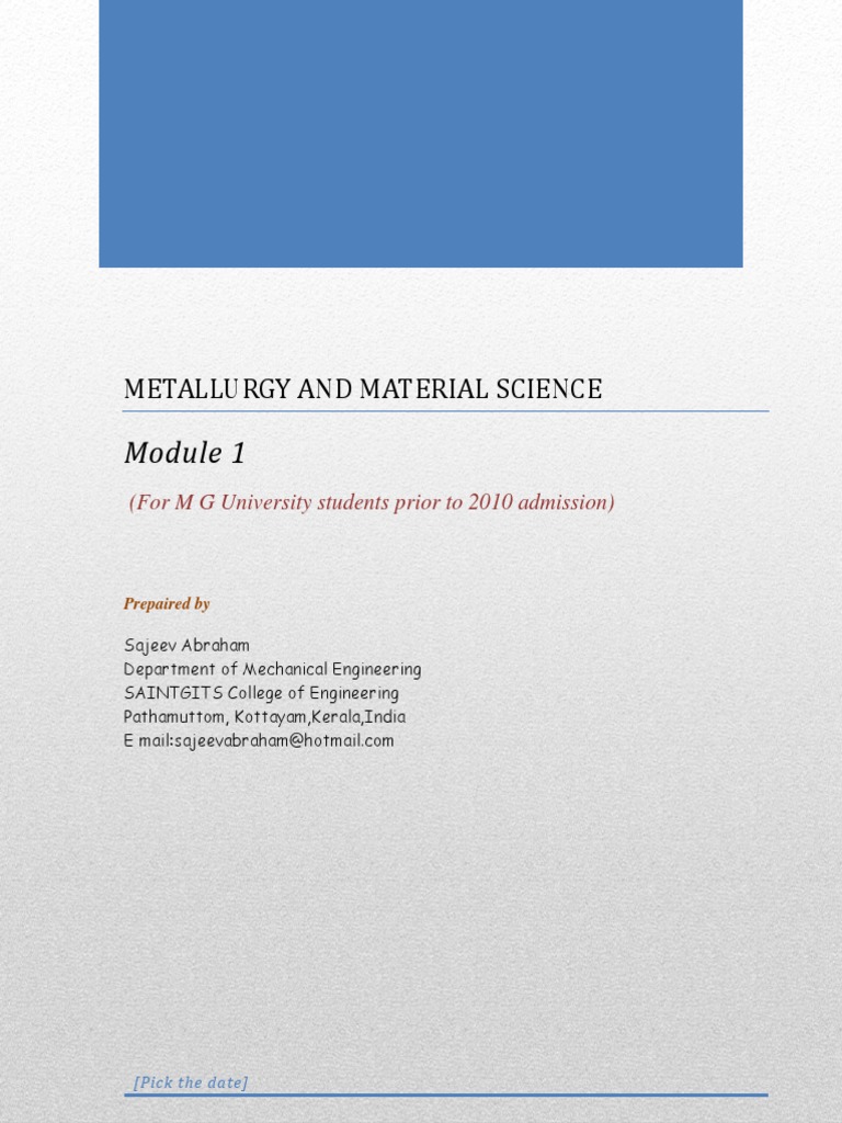 Metallurgy and Material Science - Module 1 | PDF | Dislocation | Crystal Structure
