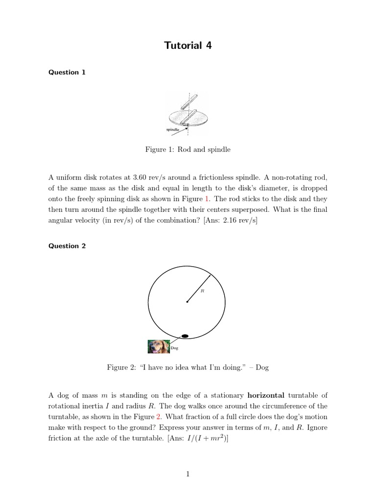 Tutorial 4 | PDF | Rotation Around A Fixed Axis | Mechanics