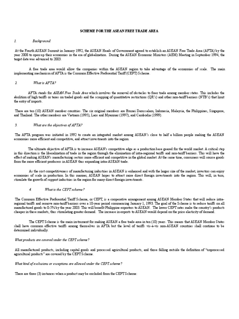 Afta Cept | PDF | Asean Free Trade Area | Association Of Southeast ...